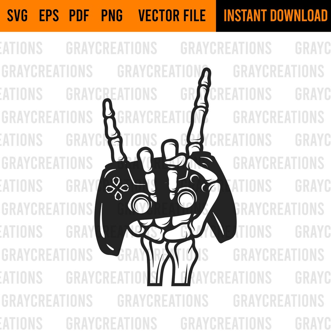 Skeleton Hand Holding Game Controller Svg / Rock N Roll Gamer Svg ...