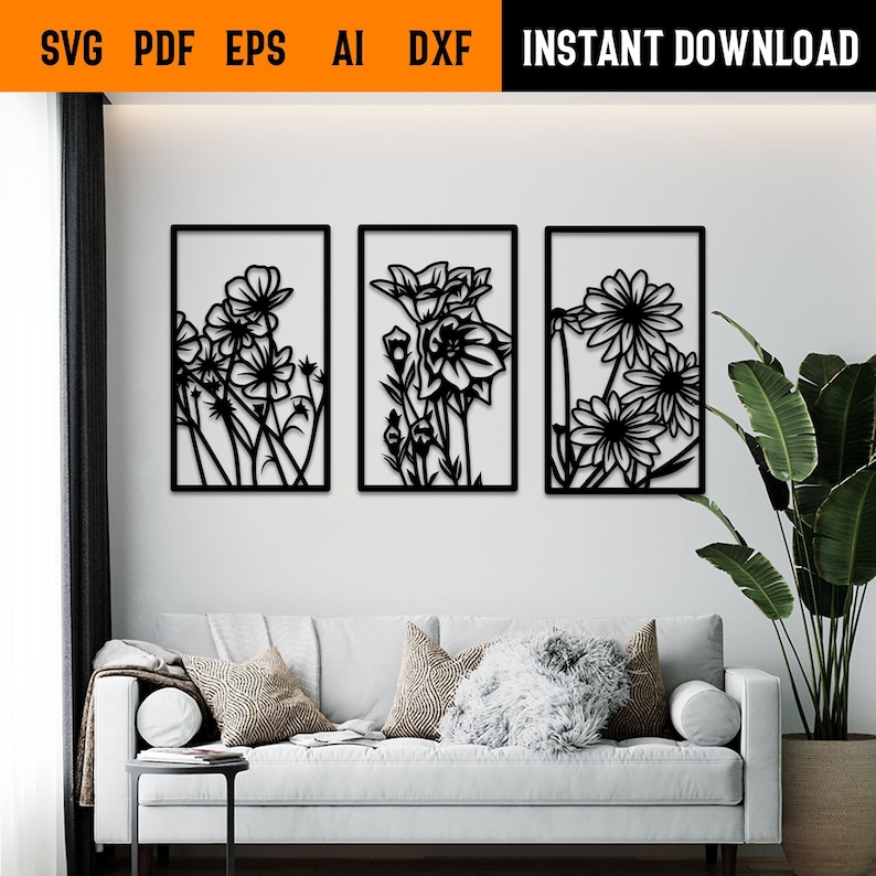 Flowers Wall Art Svg,dxf, EPS,AI and PDF Files.plasma Cut File,wall Art ...
