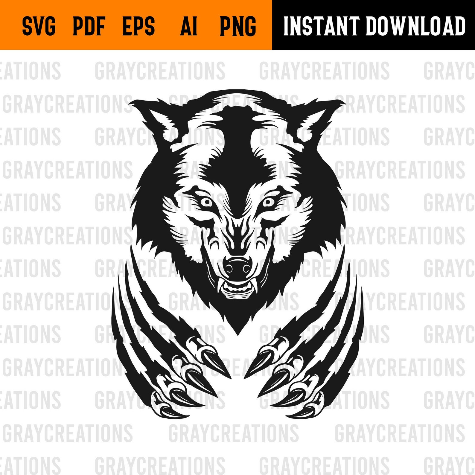 Wolf SVG detailed wolf head SVG Angry wolf SVG Fierce | Etsy