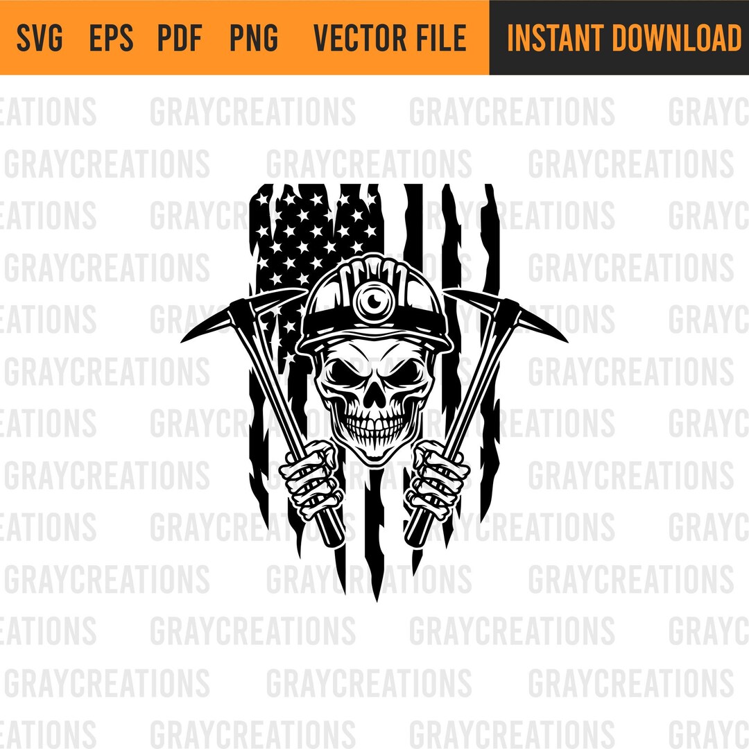 US Mining Skull Svg | Coal Miner Skull Svg | Skull Clipart | Miner Svg ...