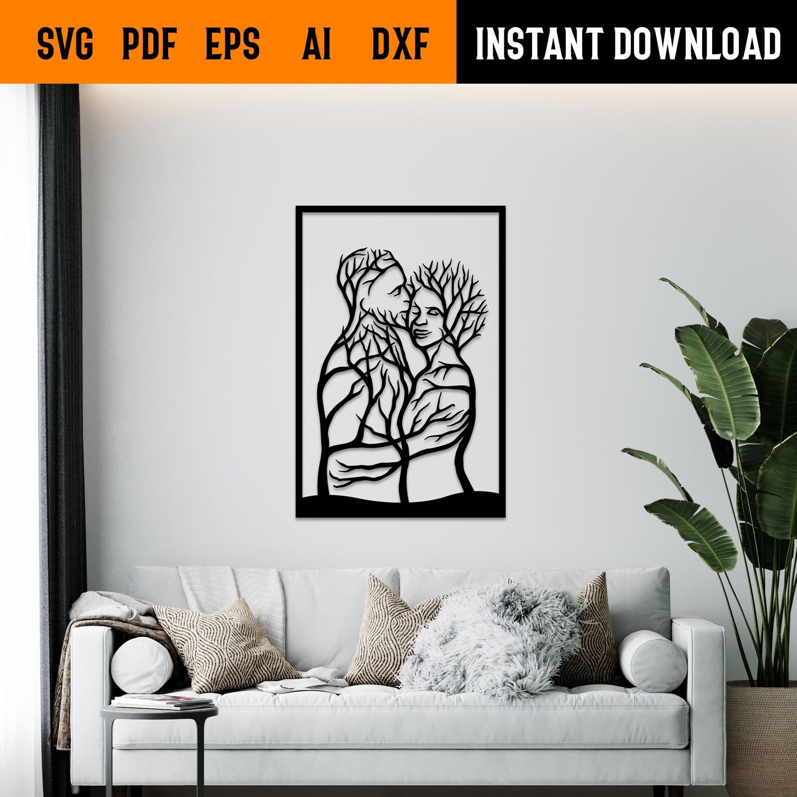Lovers Kiss Wall Art Svg,dxf, EPS,AI and PDF Files.plasma Cut File,wall ...