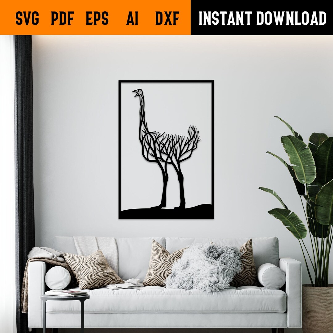 Ostrich ,tree ,wall Art ,svg,dxf, EPS,AI,PDF Files,plasma Cut File, Dxf ...