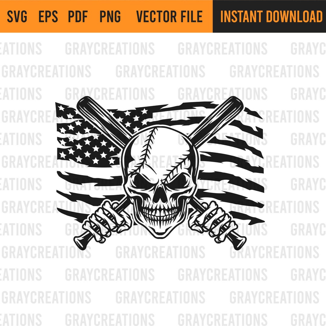 US Baseball Skull With Crossed Bats Svg | Softball Skull Svg | Skull ...