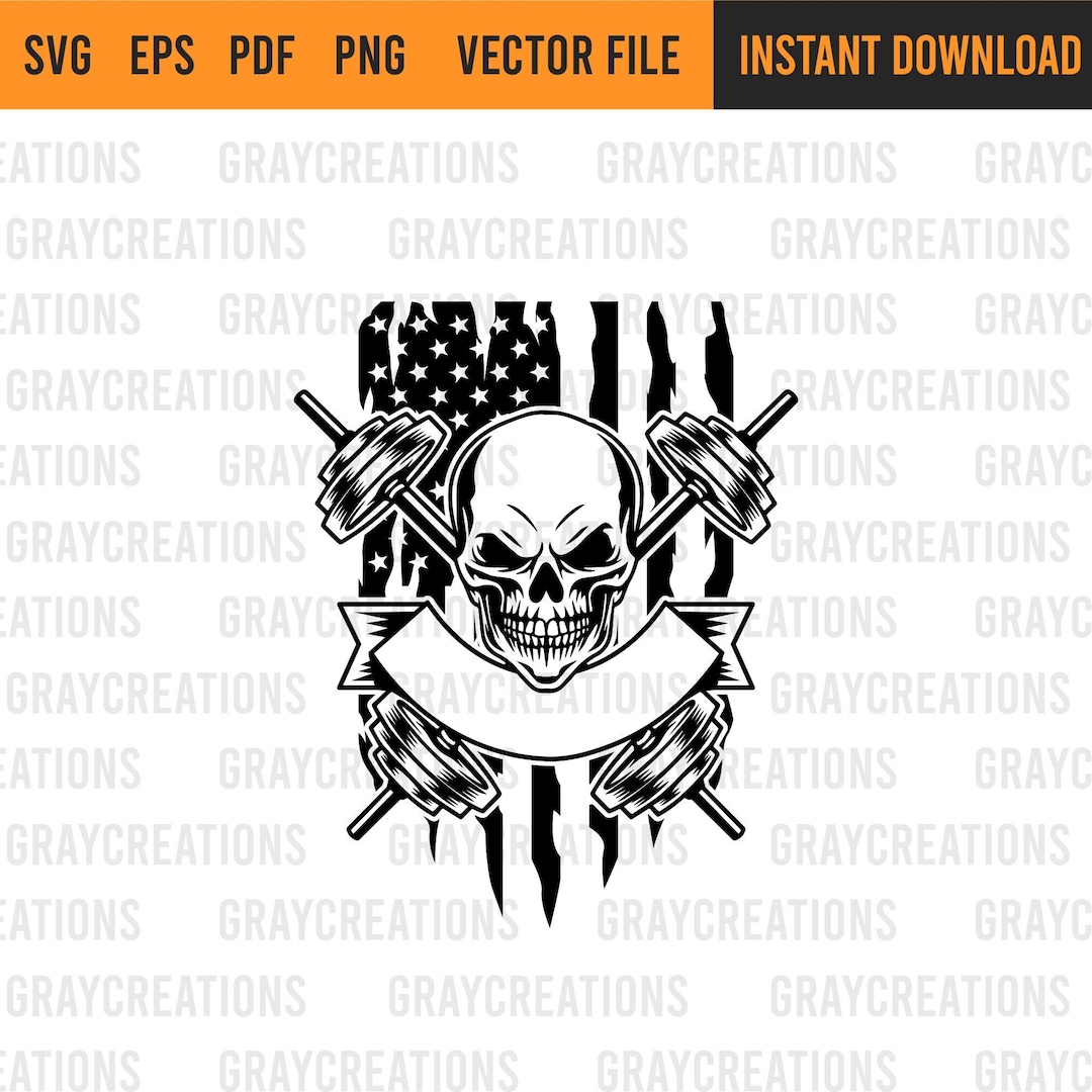 US Skull Barbells Svg , Skull Fitness Svg , Barbells Svg , Fitness Gym ...
