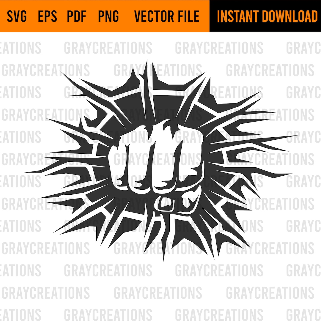 Hand Punch Wall Cracks Svg /fist Punching Wall Breaks Svg /power Fist ...