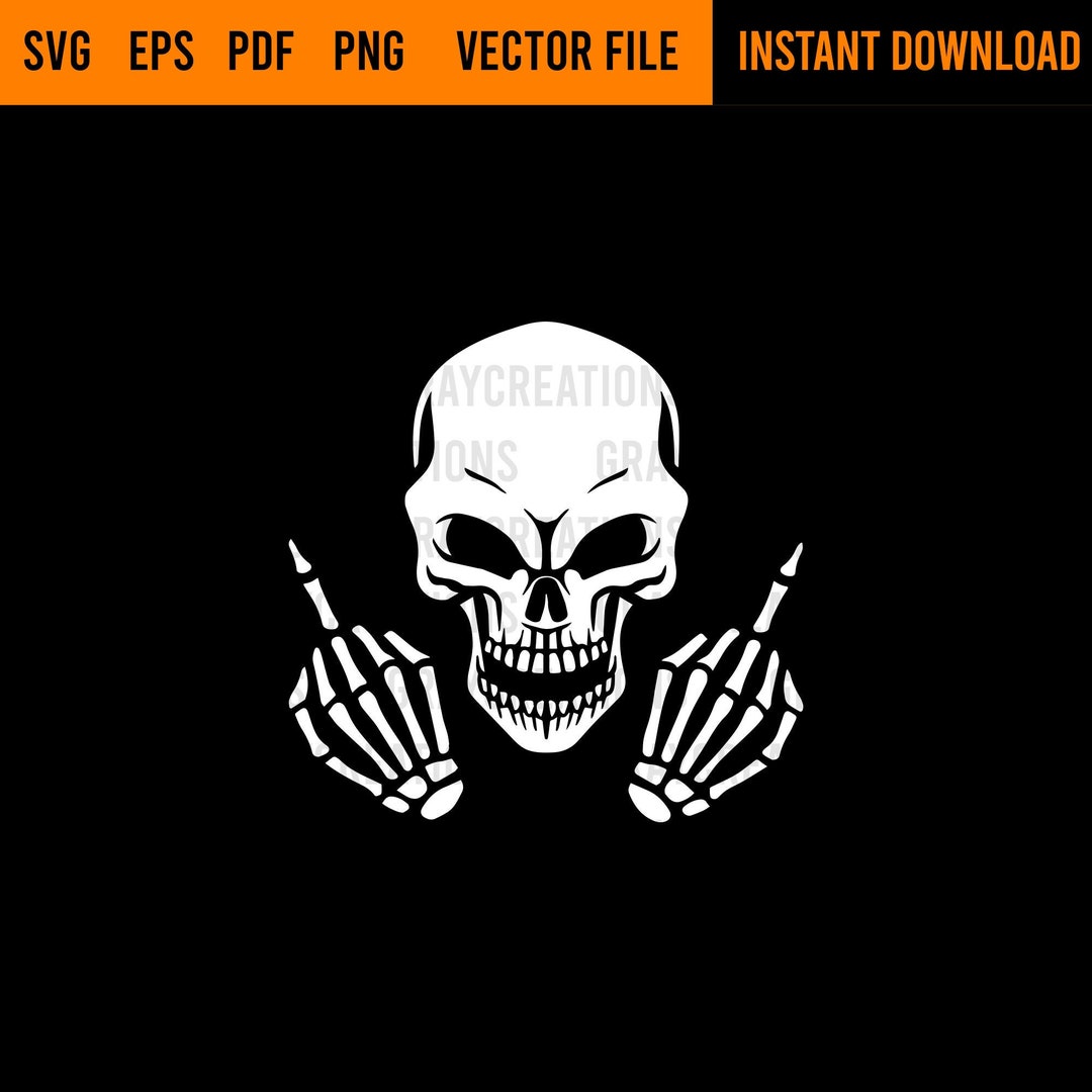 Skull Middle Fingre Svg / Skeleton Hand Sign Png / Middle Finger Sing ...