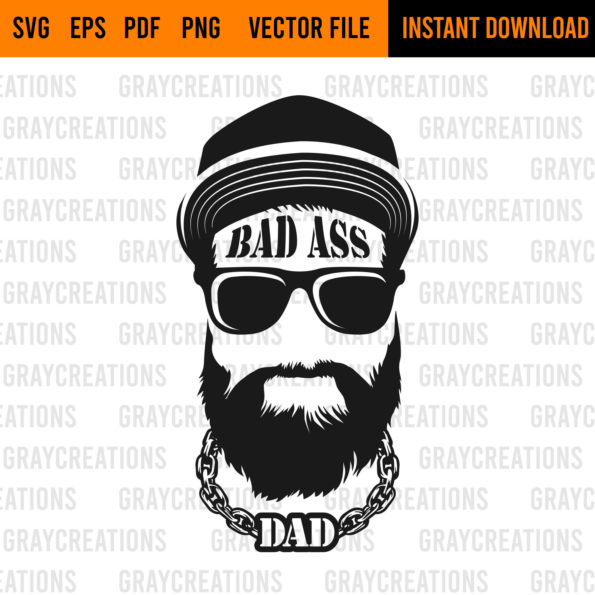 Bad Ass Bearded Dad With Glasses Svg / Beard Father Wearing Dad Cap Svg ...