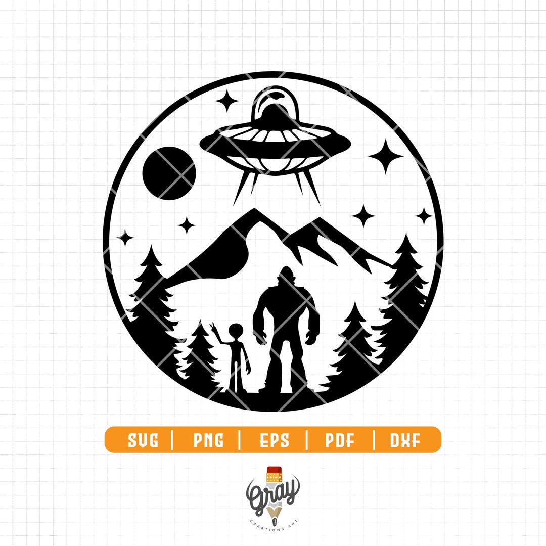 Bigfoot and Alien Under the Moon Svg | Bigfoot Svg | Alien Svg | UFO ...