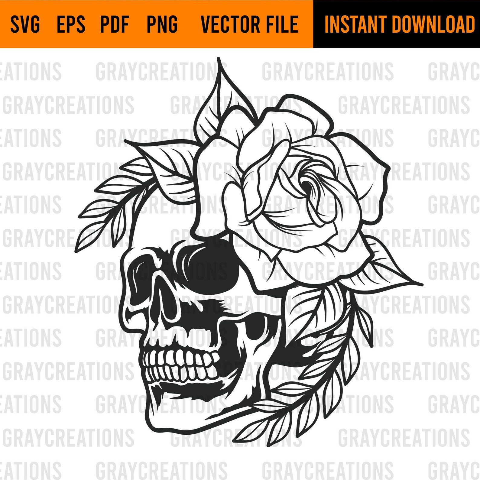 Skull Flower SVG Flower Skull Head SVG Skeleton Head With - Etsy
