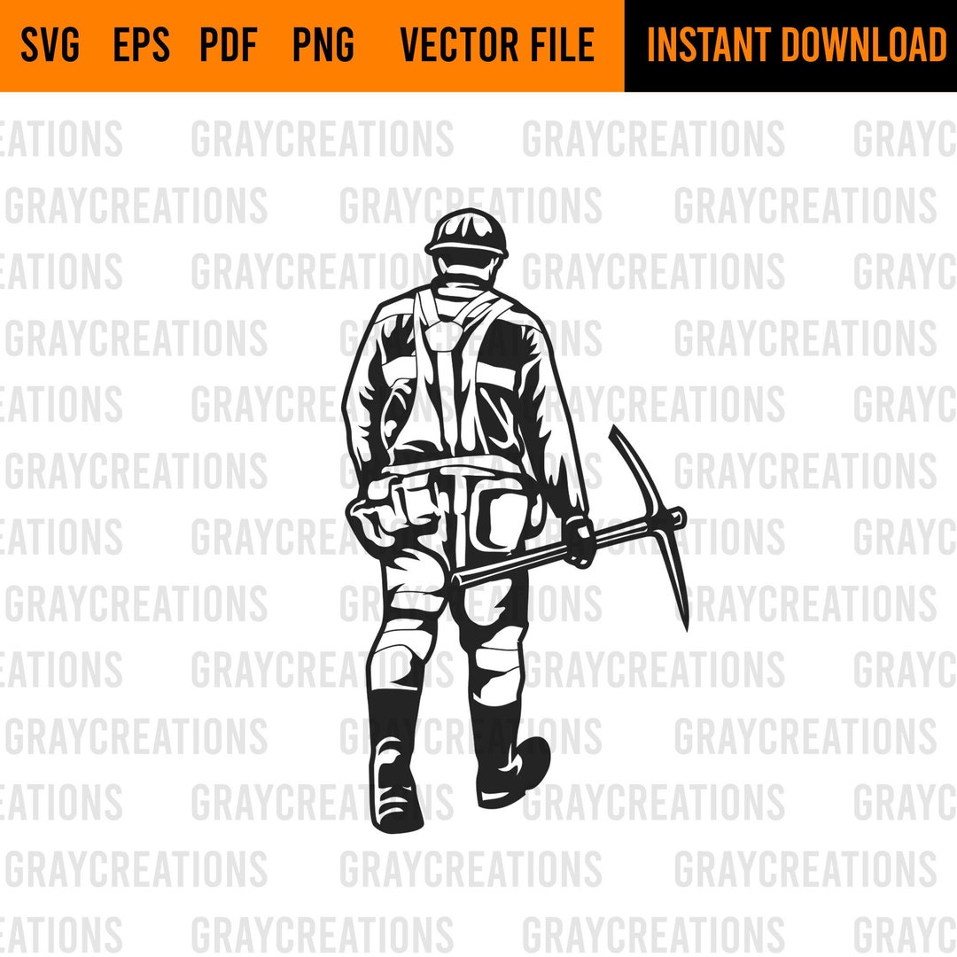 Miner Walking With Pick Axe Svg / Coal Mine Worker Svg / Miner Clip Art ...