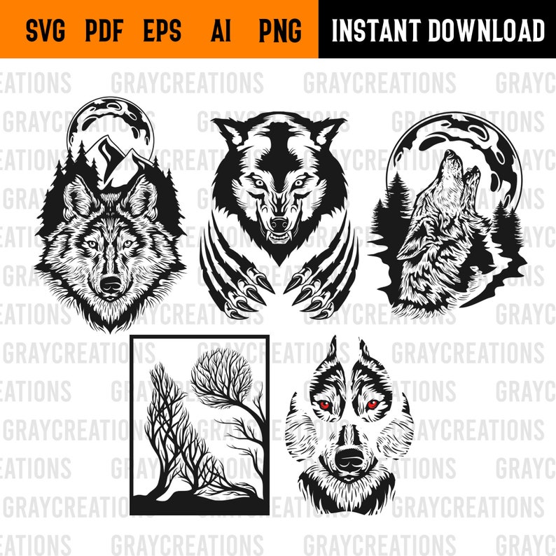 Wolf Bundle Set of 5 Svg / Wolf Nature Svg /wolf Claw Scratch - Etsy