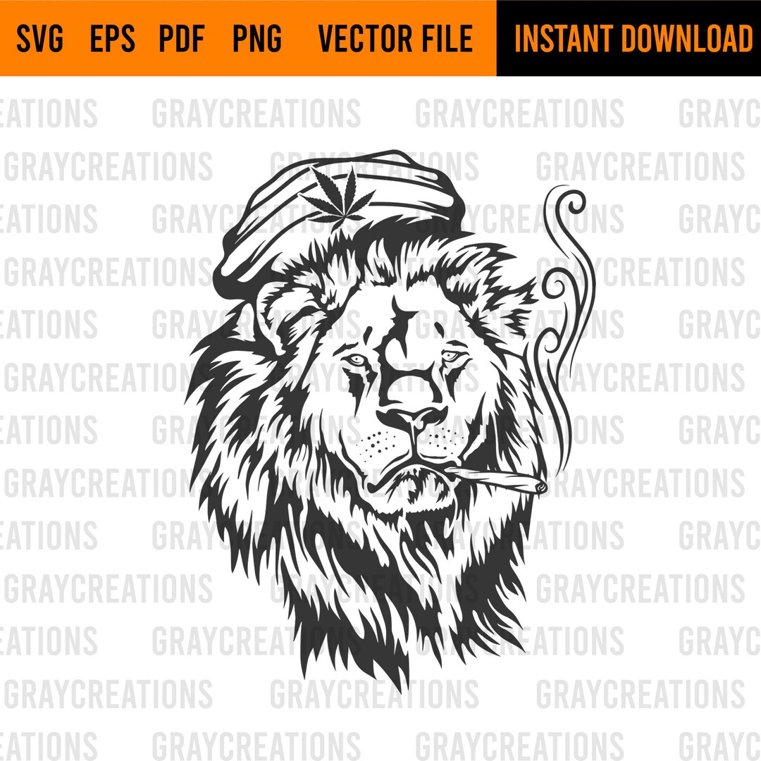 Rasta Lion Smoking Weed Svg / Lion Smoking Joint Svg / Animal Smoking ...