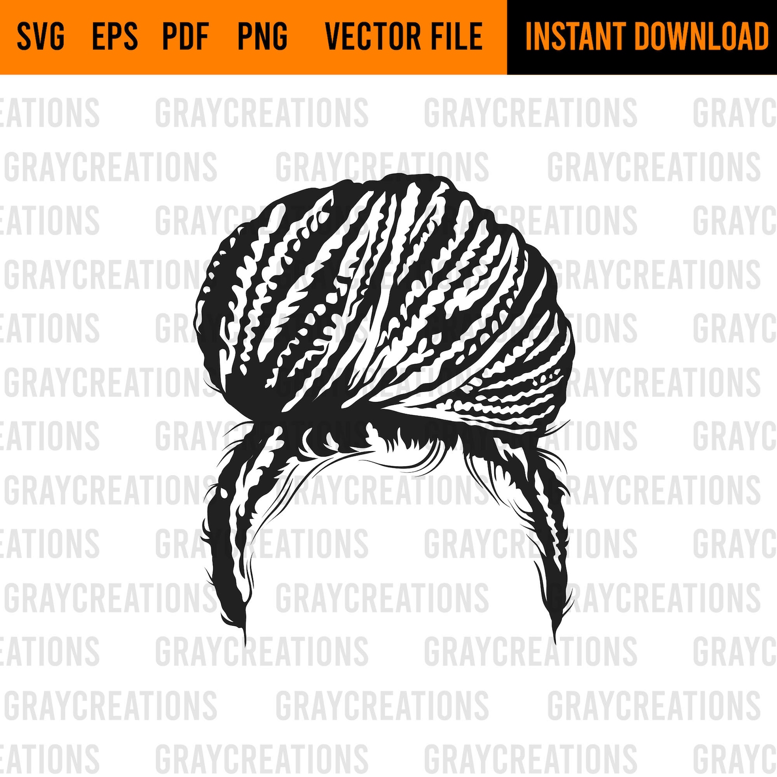 Braided Bun Hairstyle Svg / Afro Girl Braided Hair Svg/ Messy Bun Svg ...