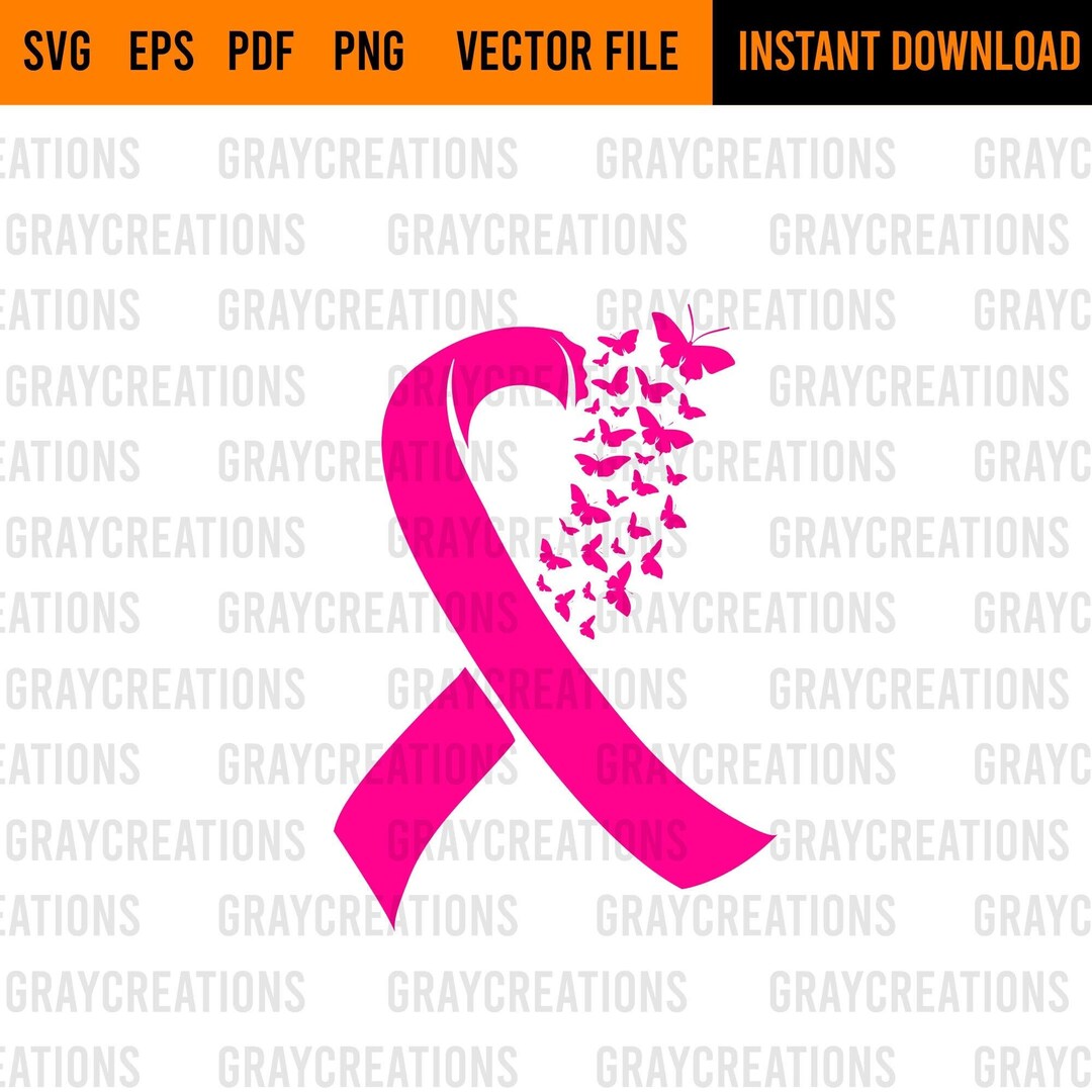 Breast Cancer Awareness Month Svg / Pink Ribbon With Flying Butterflies ...