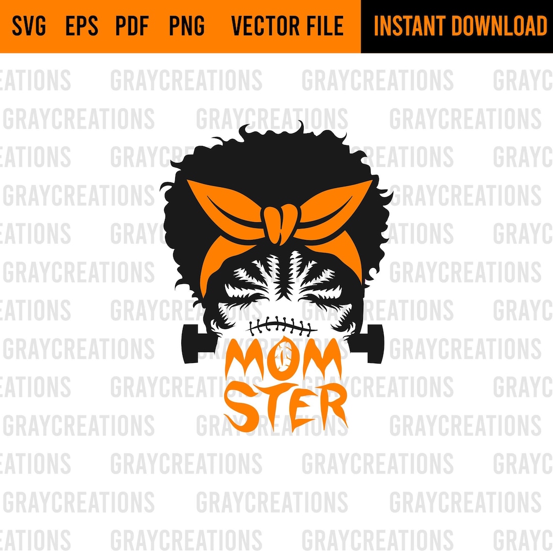 Momster Cornrows Afro Bun Svg / Halloween Momlife Clip Art / Messy Bun ...