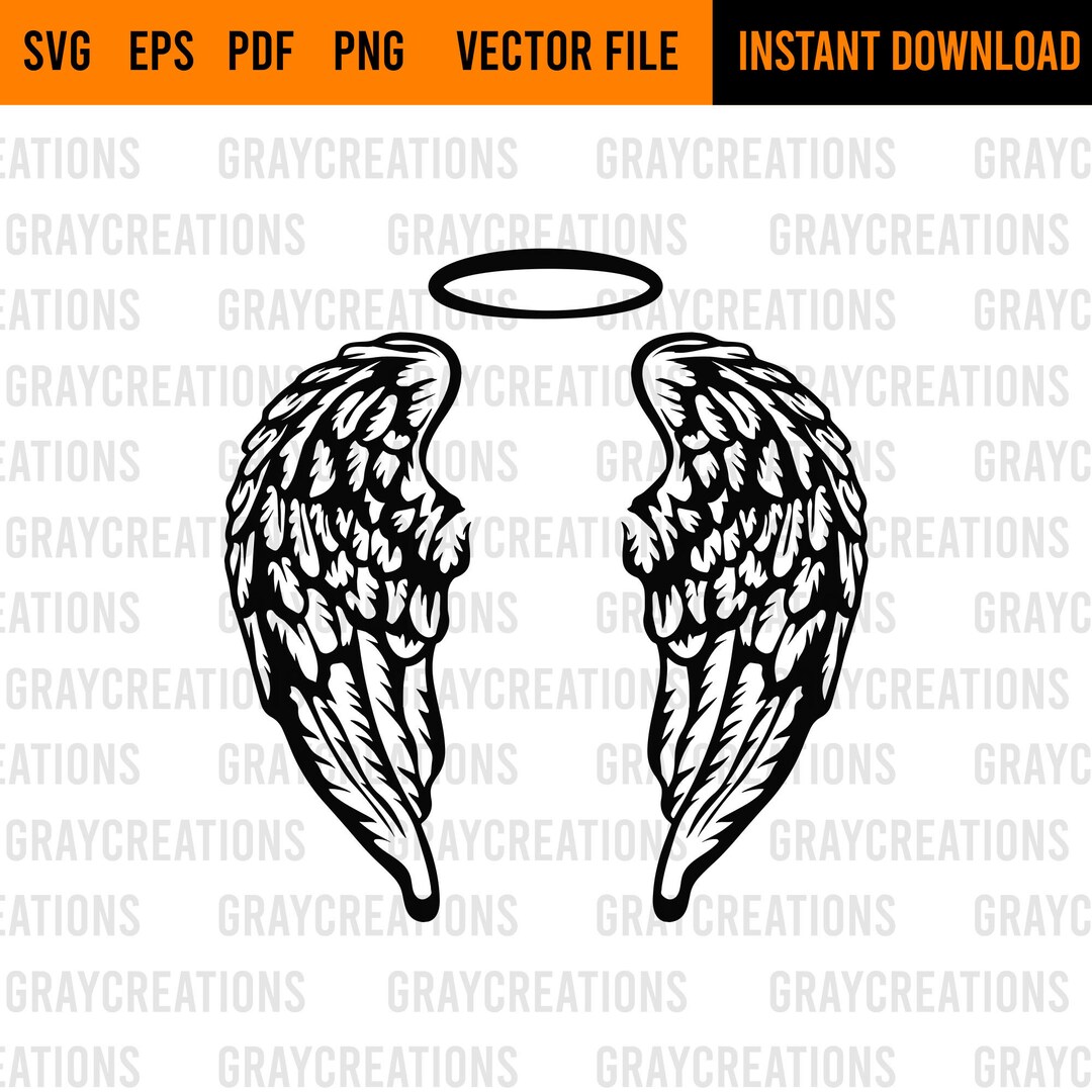Angel Wings With Halo Svg / Memorial Angel Wings Svg / Wings and Halo ...