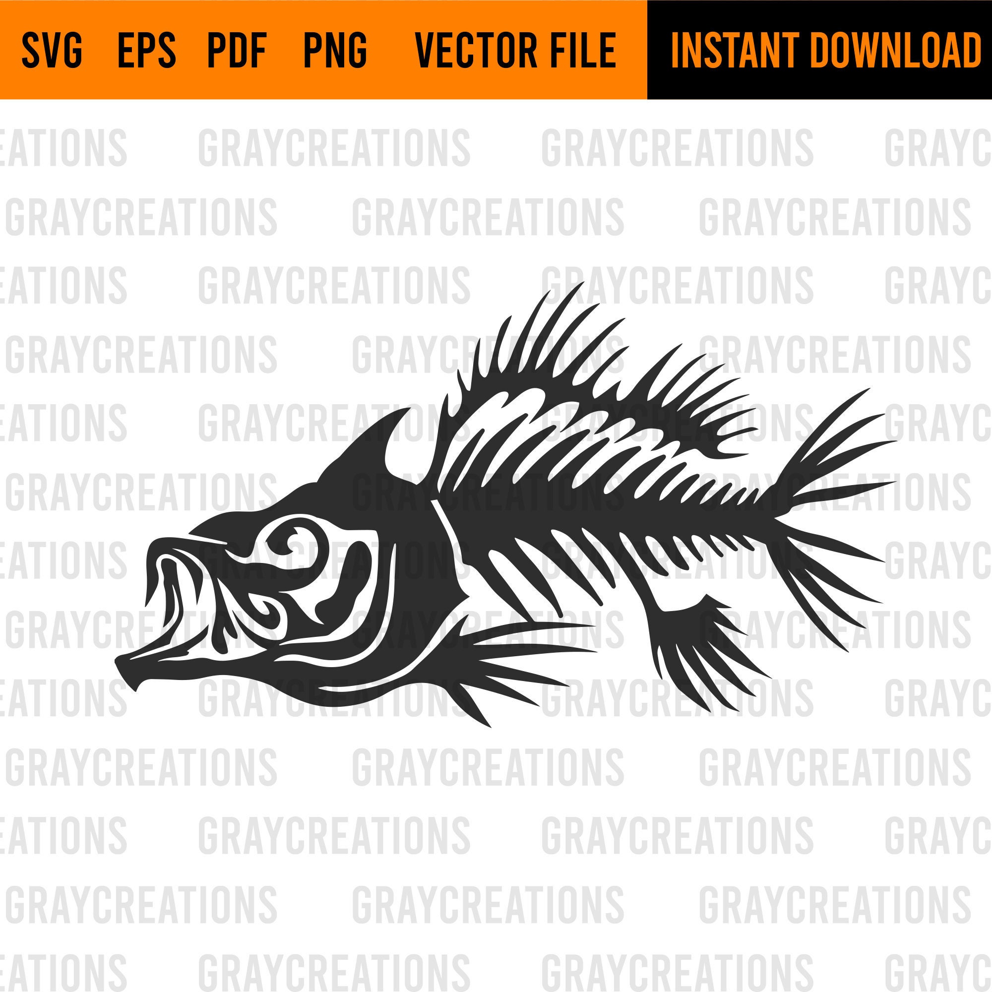 Skeleton fish svg / big mouth fish bone svg | Etsy
