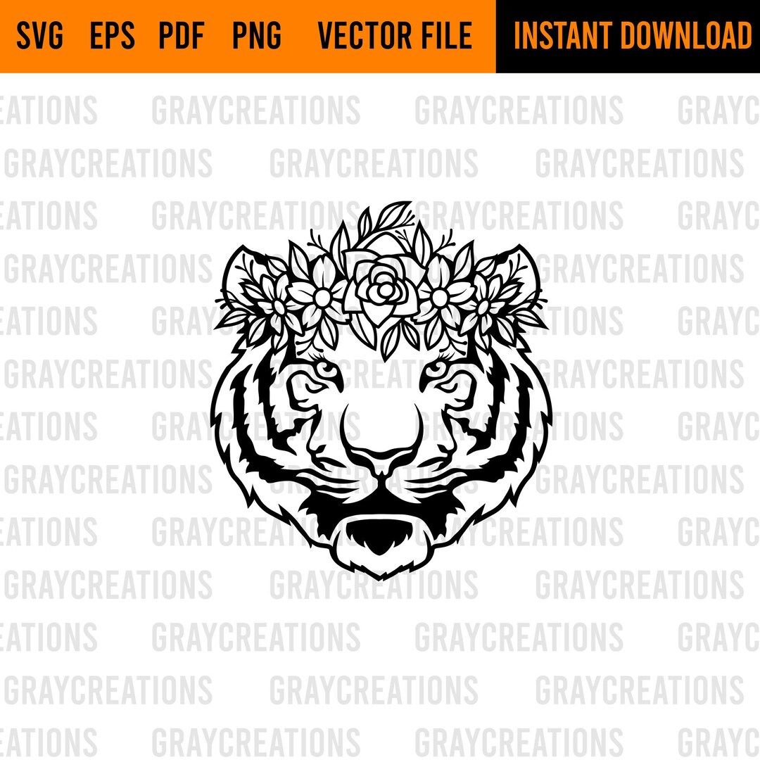 Cute Tiger With Flowers Svg / Printable Cute Floral Animals Png Cut ...