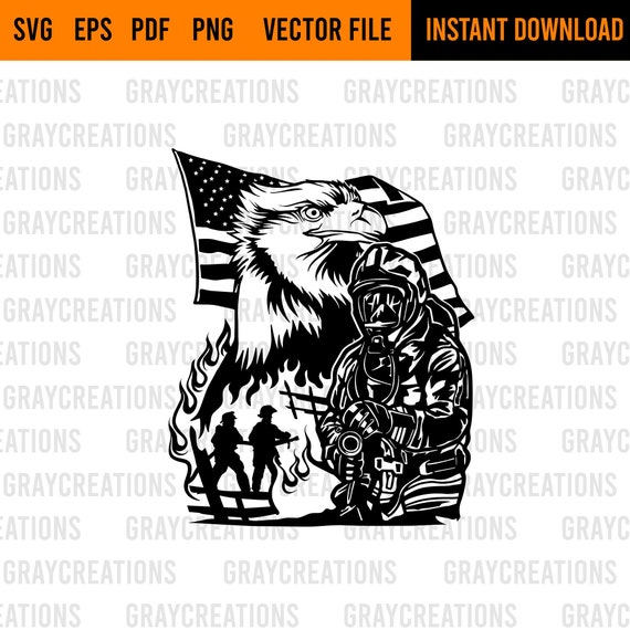 US Firefigther Svg / American Flag Eagle Clip Art / - Etsy