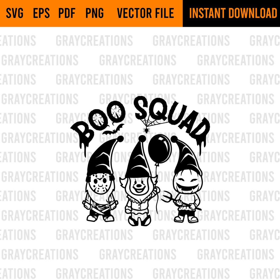 Boo Squad Gnomes Svg / Cute Halloween Png Pennywise , Jason & Pumkin ...