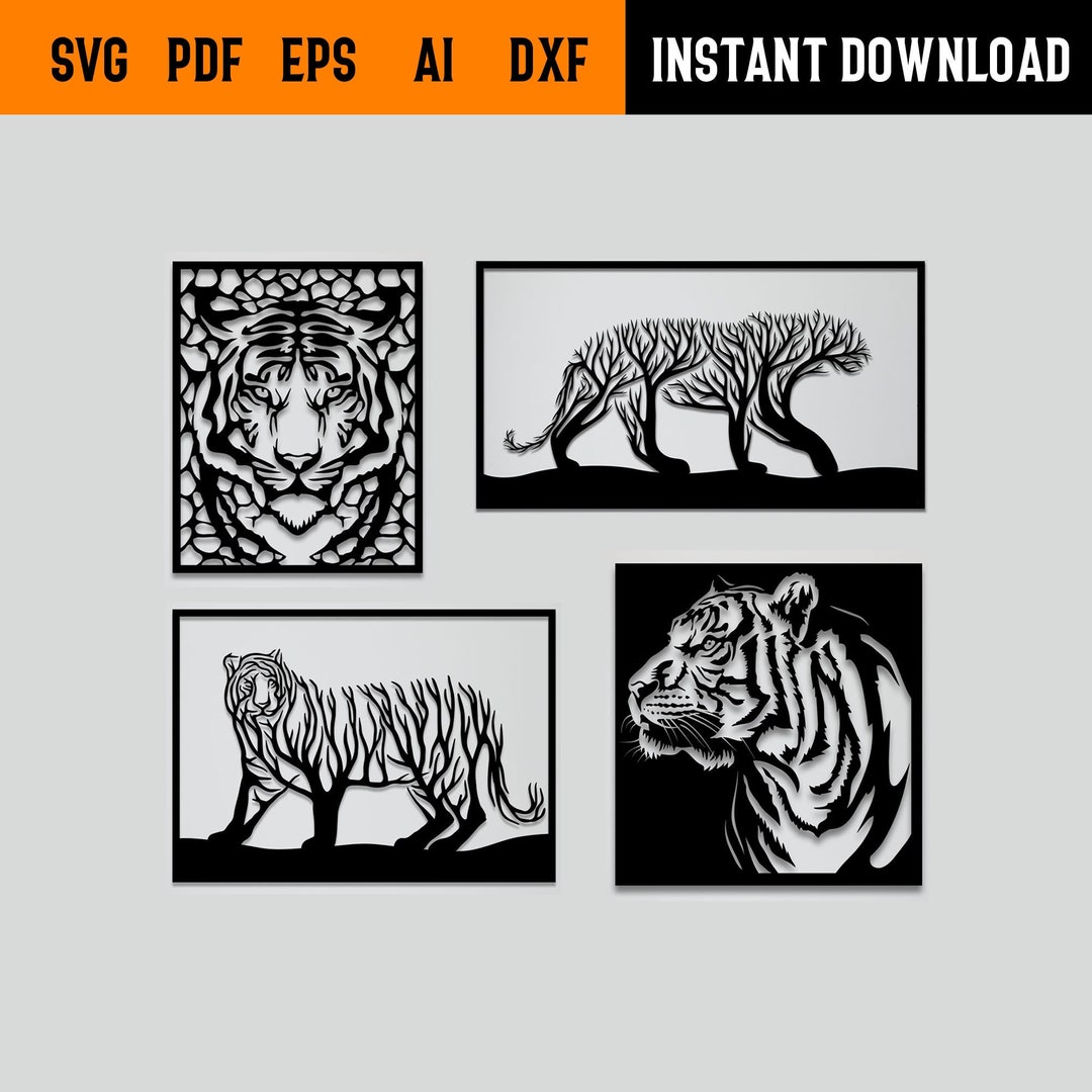 Tiger Wall Art , Tiger Svg, Tiger Dxf , Tiger Bundle , Leopard Dxf ...