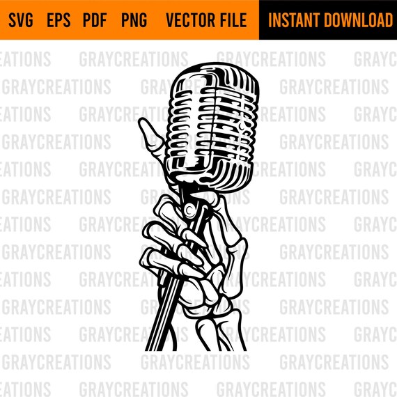 Skeleton Hand Holding Microphone Svg / Retro Microphone Svg/ | Etsy Canada