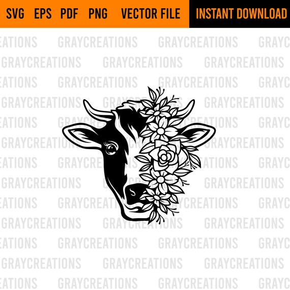 Cow With Flowers Svg / Printable Cute Floral Animals Png Clip - Etsy