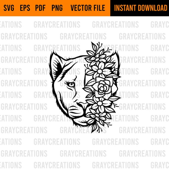 Lioness With Flowers Svg / Printable Cute Floral Animals Clip - Etsy