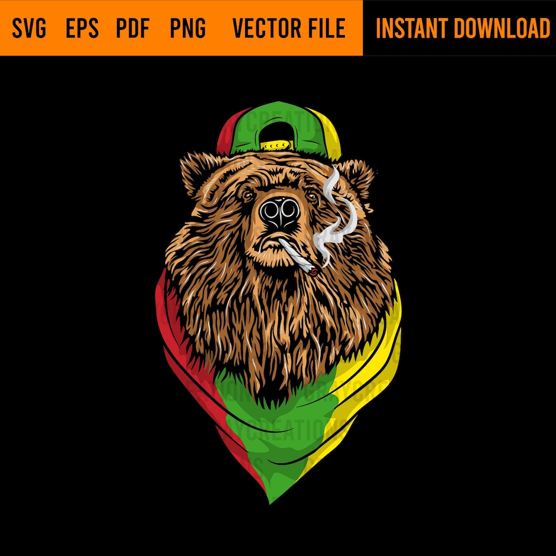 Rasta Bear Smoking Joint Svg / Bear Smoking Colored Svg / Weed Smoking ...