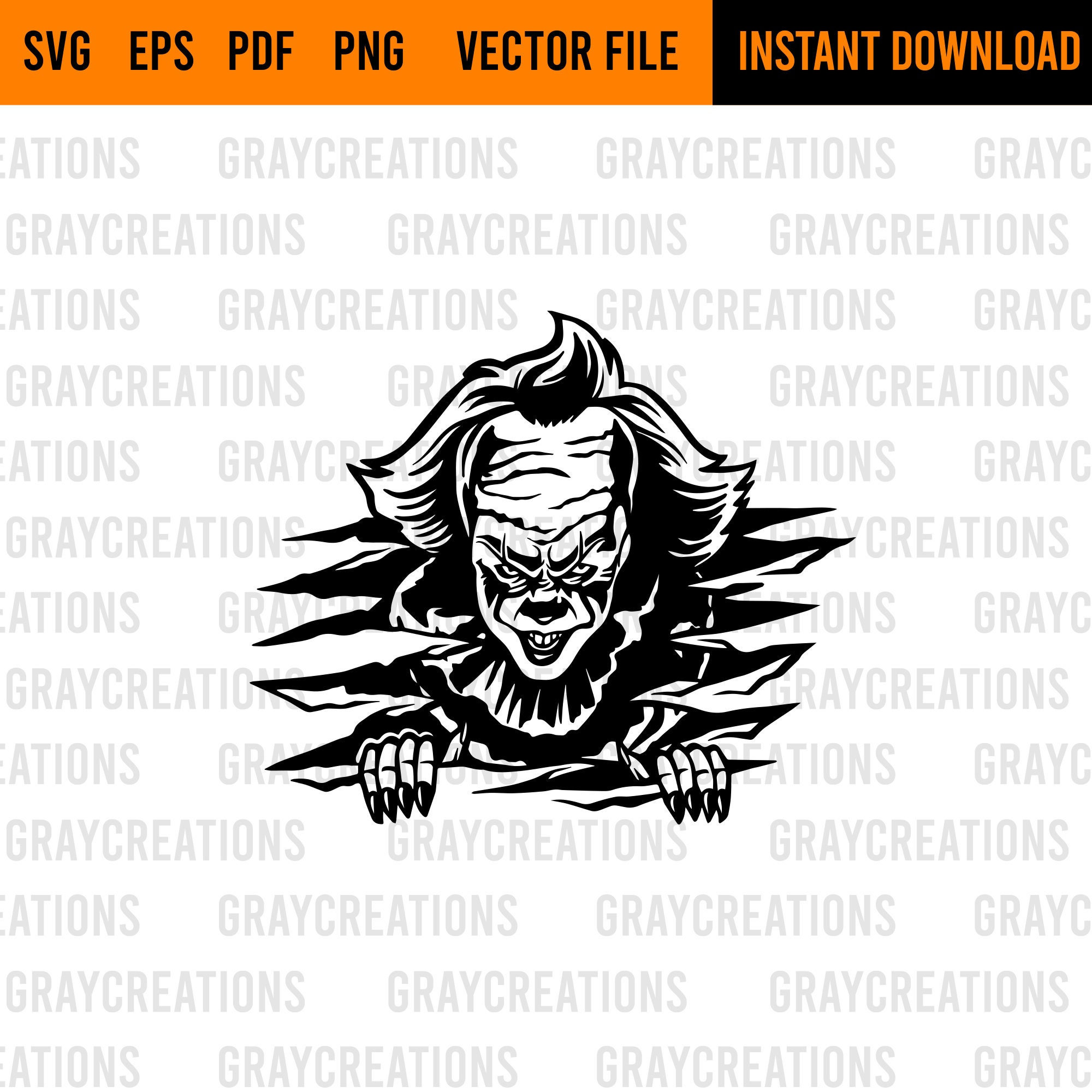 Peeking Scary Clown Svg / Creepy Monster Wall Scratch Clip Art / Horror ...