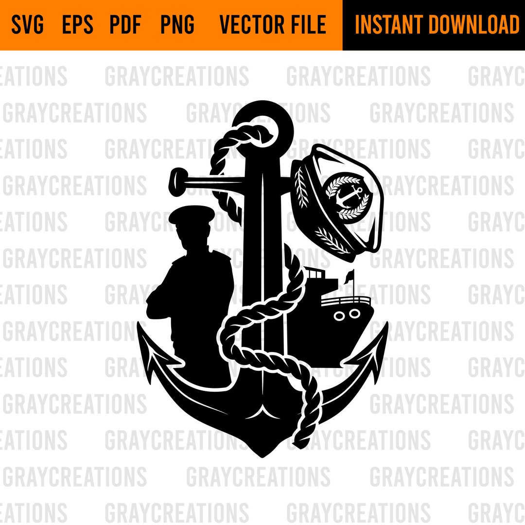 Seafarer Anchor and Captain Cap Svg / Navy Boat Svg / Nautical Clip Art ...