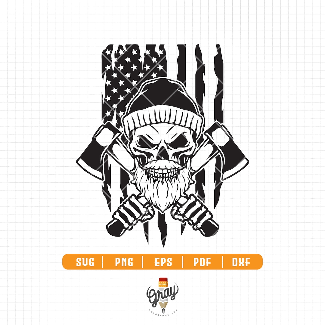 Us Lumberjack Skull Svg ,lumberjack Axe Svg,crossed Axe, Lumberjack ...