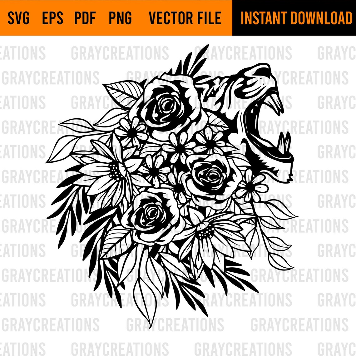 Lion Flowers Svg lion head svg lion floral flowers svg | Etsy