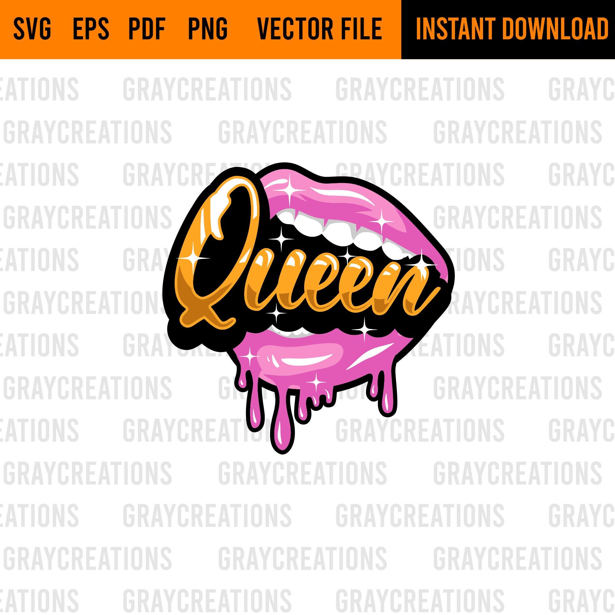 Queen Dripping Sexy Lips Pink Svg / Lip Bite Woman Shiny Gold Svg - Etsy