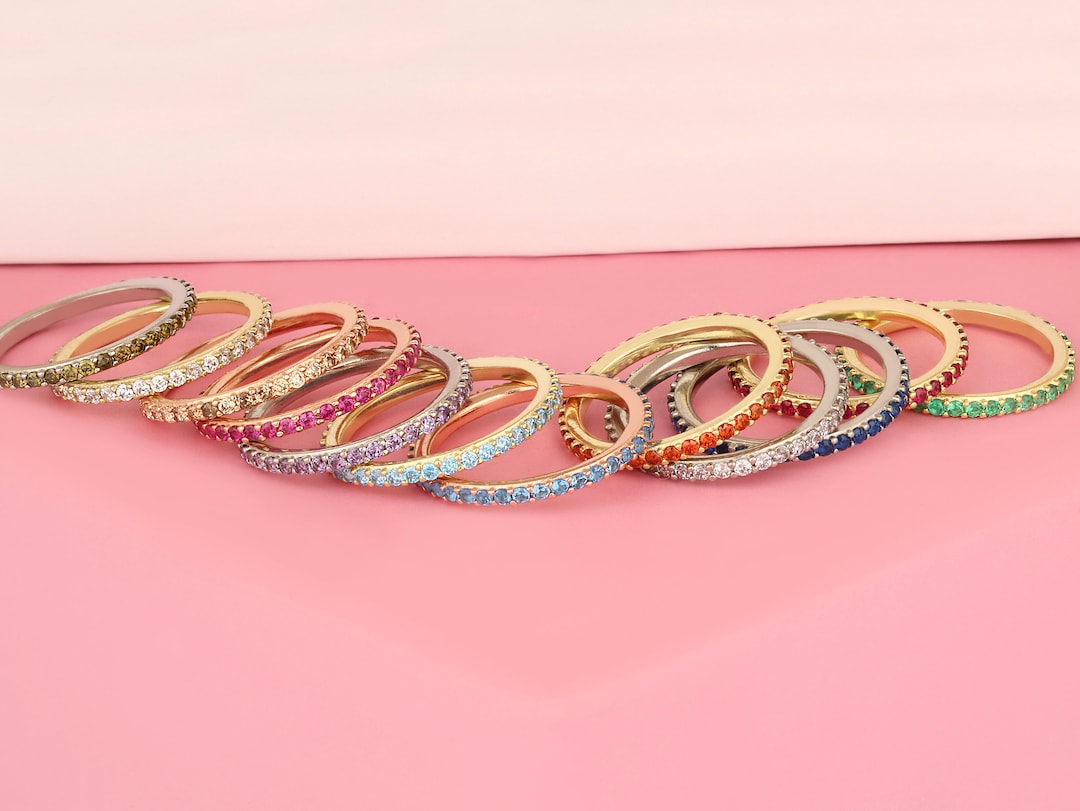 Eternity Birthstone Stacking Band Ring, Family Personalized Birthstone ...