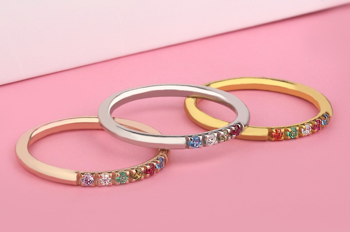 Family Birthstone Ring, Tiny Family Personalized Birthstone Rings ...