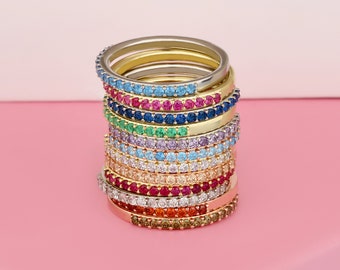 Eternity Birthstone Stacking Band Ring Family Personalized | Etsy