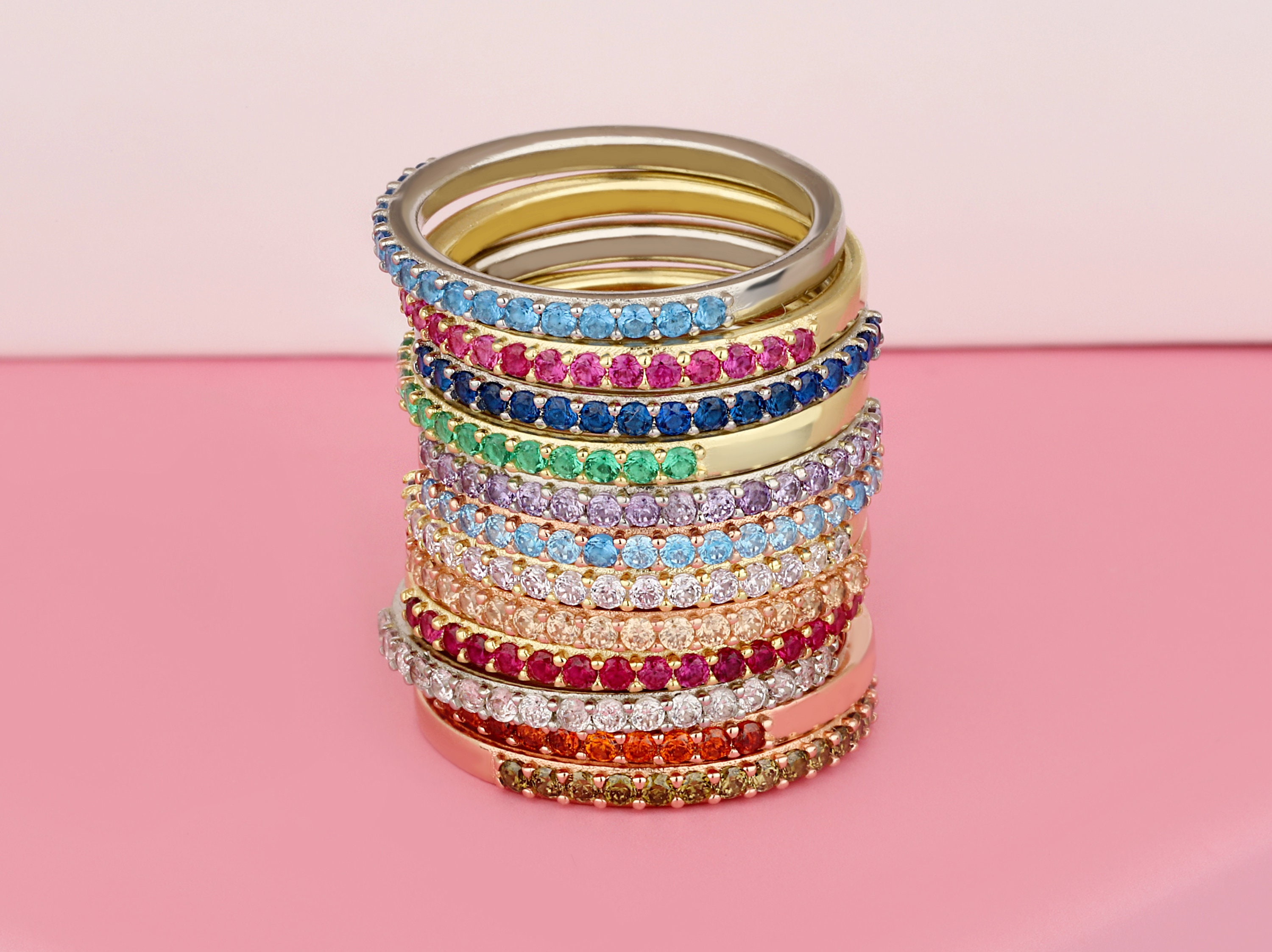 Family Personalized Birthstone Ring Eternity Half Birthstone | Etsy