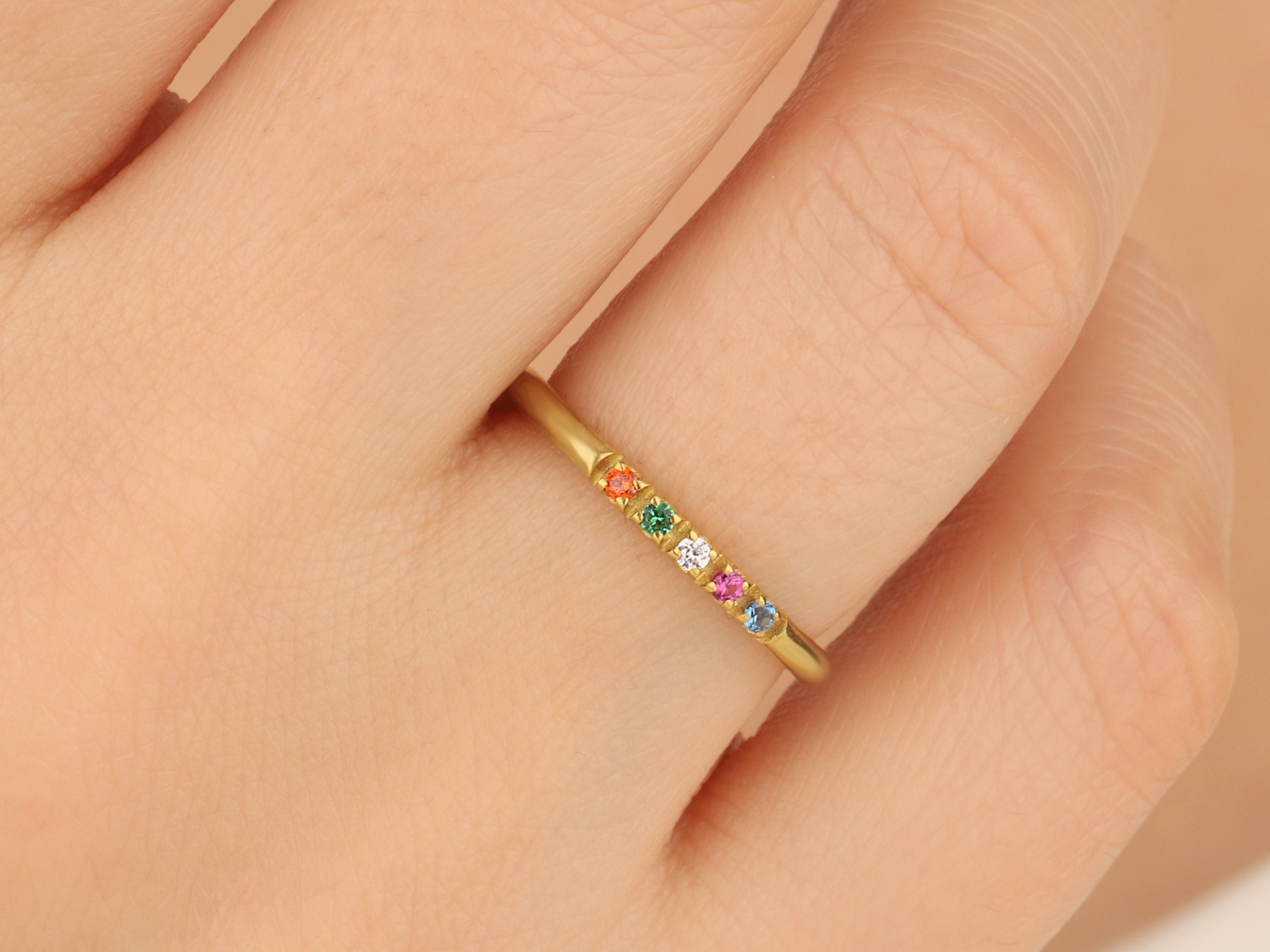 Family Birthstone Ring Tiny Family Personalized Birthstone - Etsy