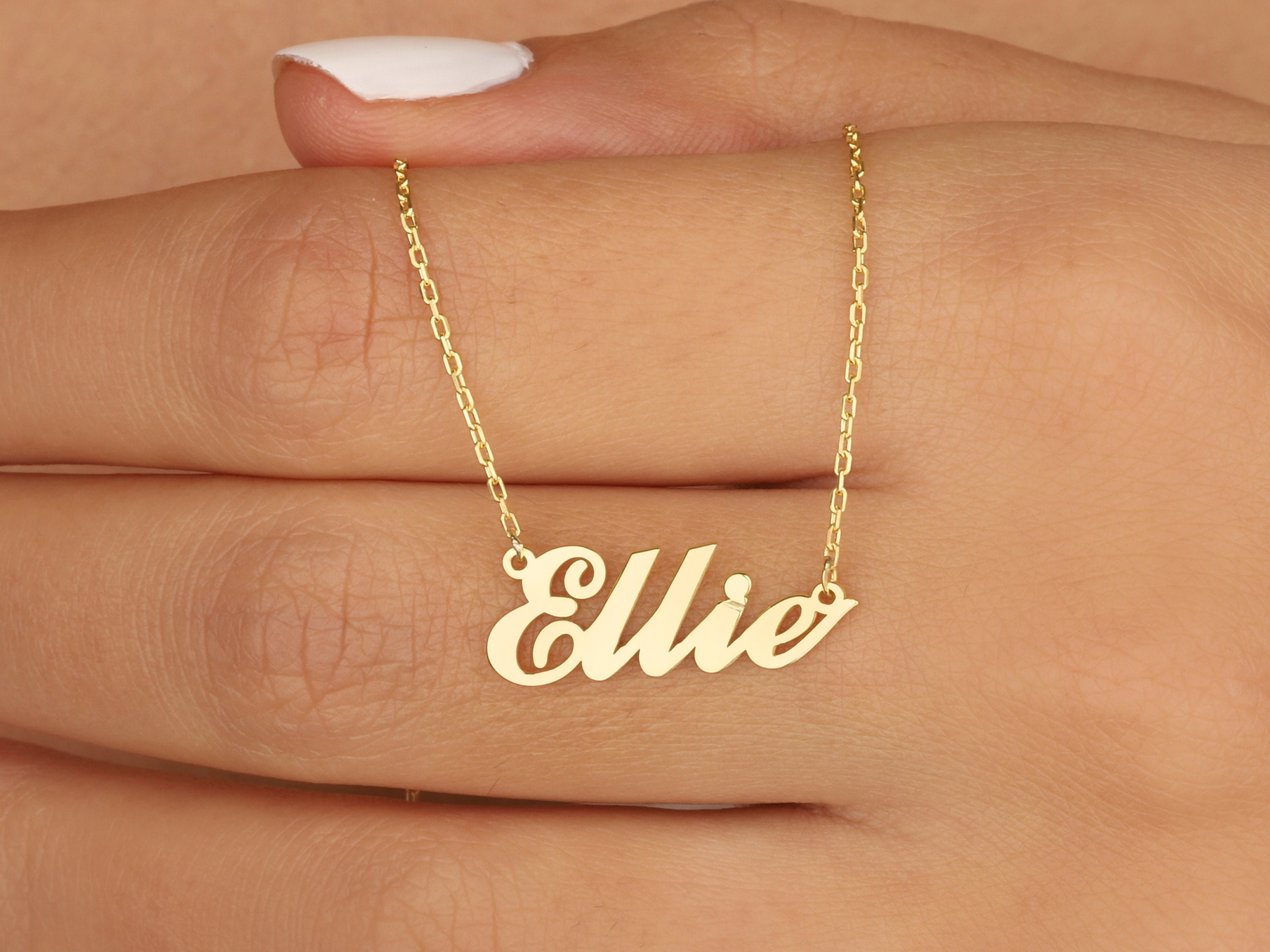 Personalized 14K Solid Gold Necklace Initial Name Necklace Etsy