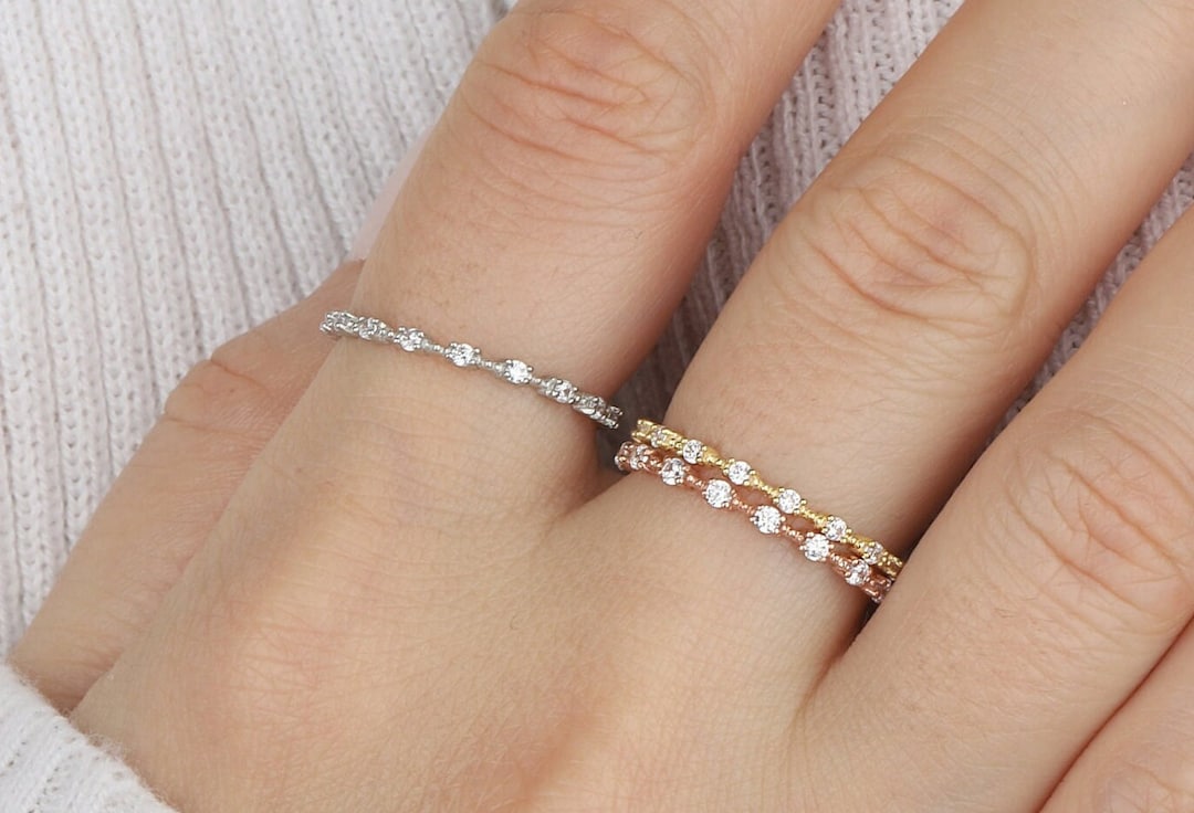 Thin 14K Gold Women Ring, Stackable Eternity Rings, Initial Wedding ...