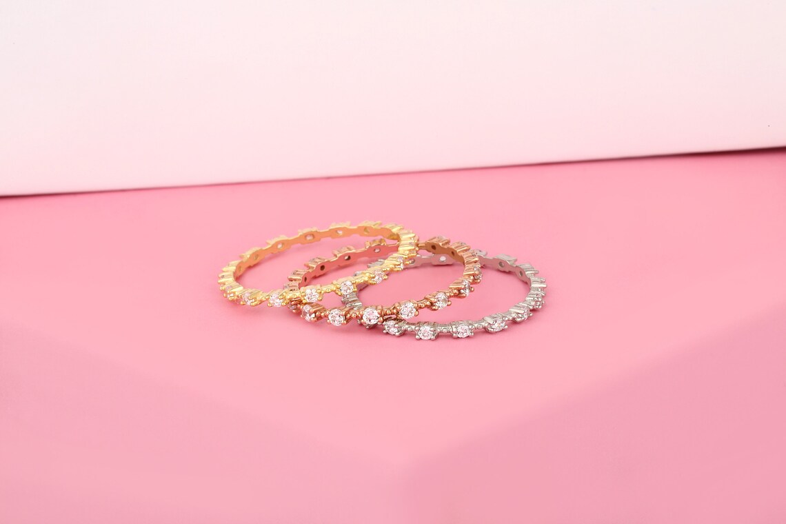 Thin 14K Gold Women Ring Stackable Eternity Rings Initial - Etsy