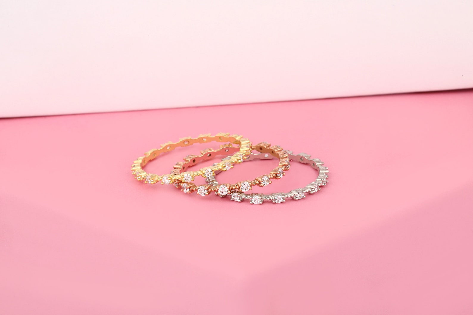 Thin 14K Gold Women Ring Stackable Eternity Rings Initial - Etsy