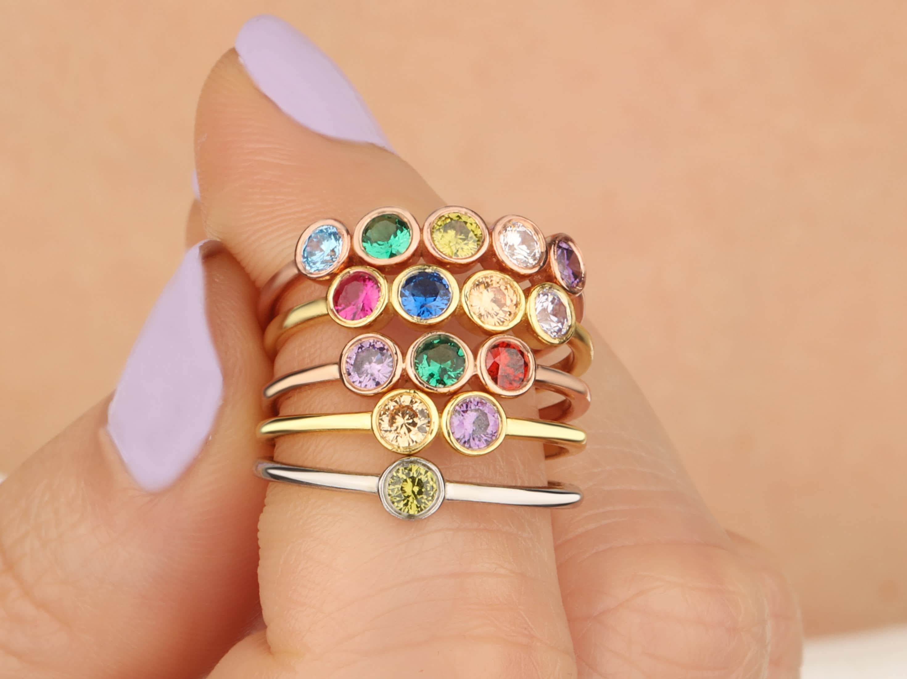 Family Birthstone Ring Birthstone Rings Initial Minimalist | Etsy