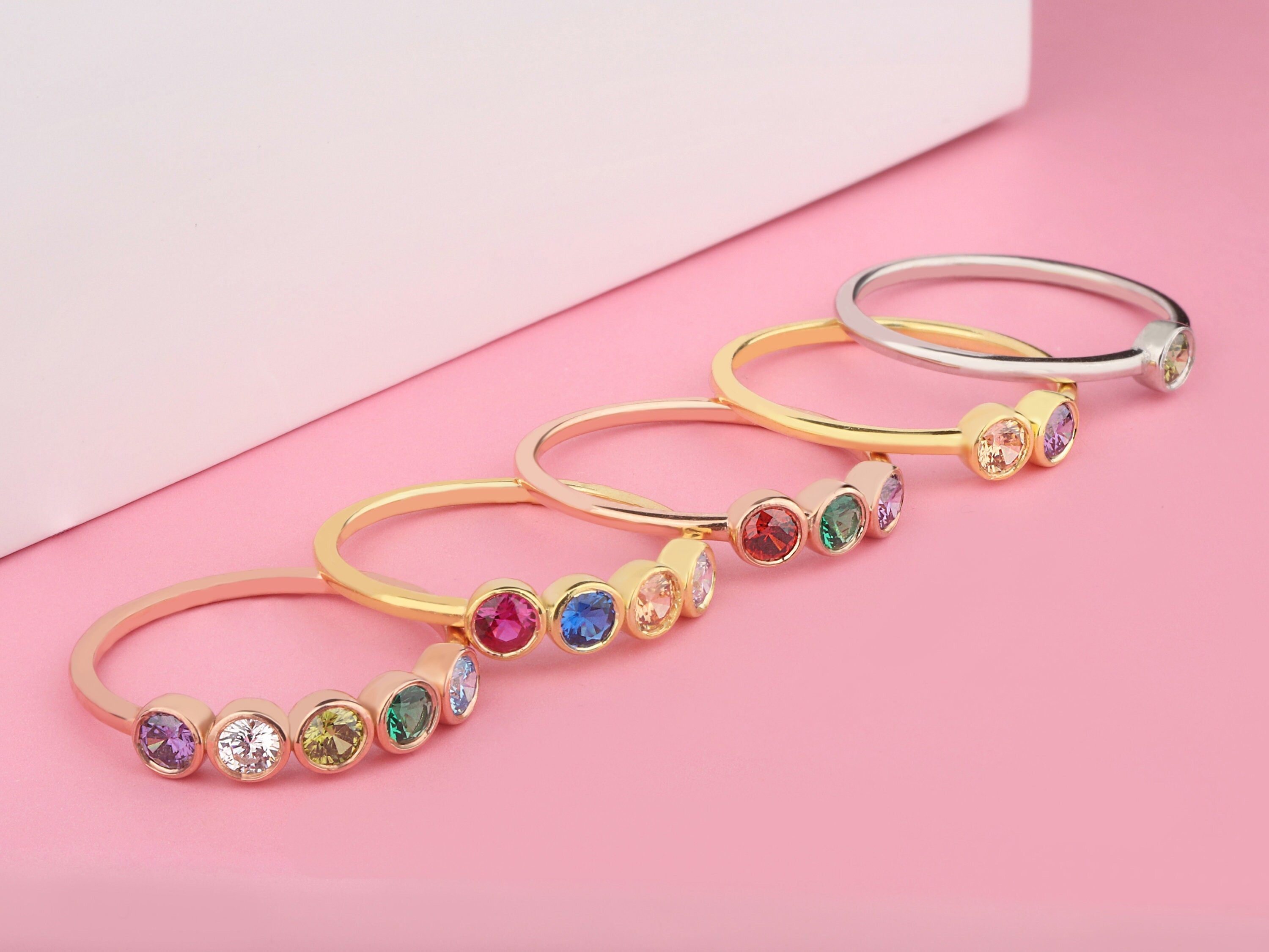 Family Birthstone Ring Birthstone Rings Initial Minimalist | Etsy