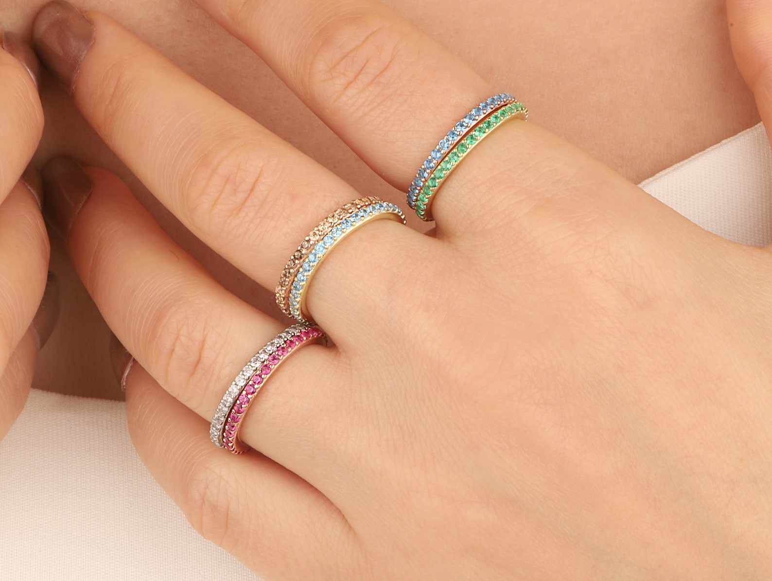 Eternity Birthstone Stacking Band Ring, Family Personalized Birthstone ...