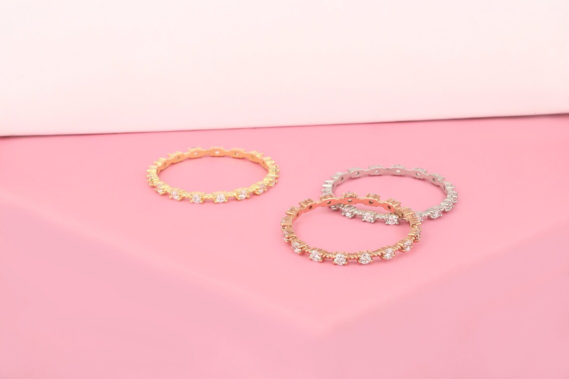 Thin 14K Gold Women Ring Stackable Eternity Rings Initial - Etsy