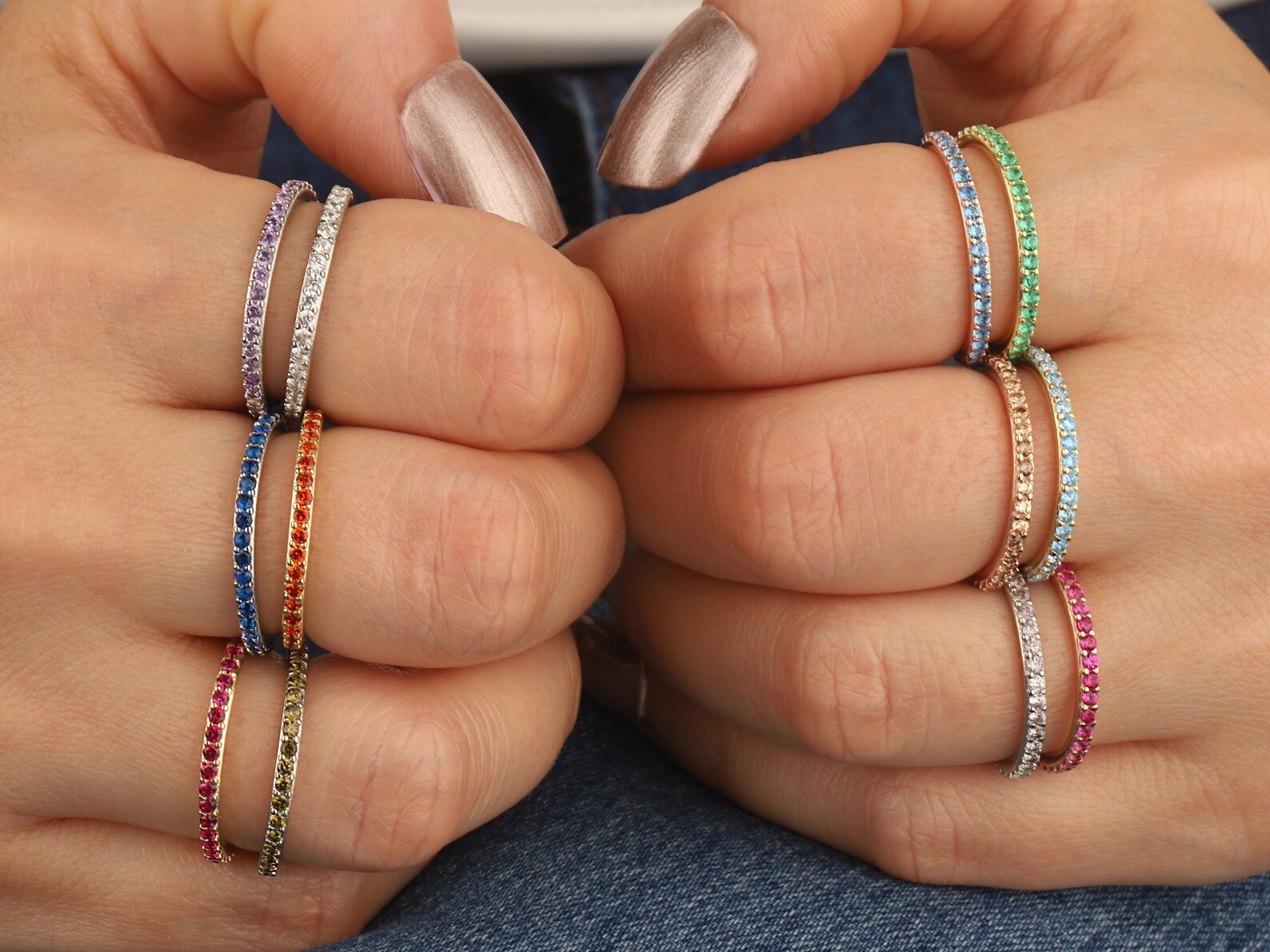 Eternity Birthstone Stacking Band Ring, Family Personalized Birthstone ...