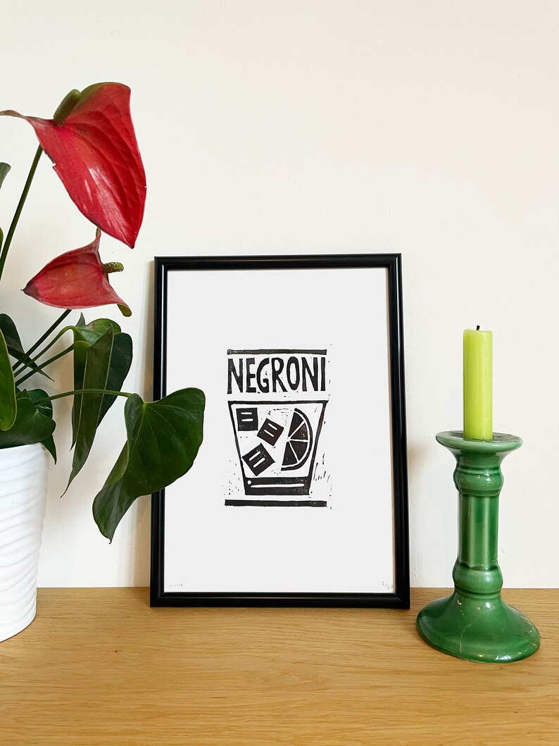 Drinks Set Art Lino Print for Interior Design and Home Decor Negroni ...