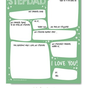 Printable All About My Stepdad Fill in Template, Kids Gift Fathers Day ...